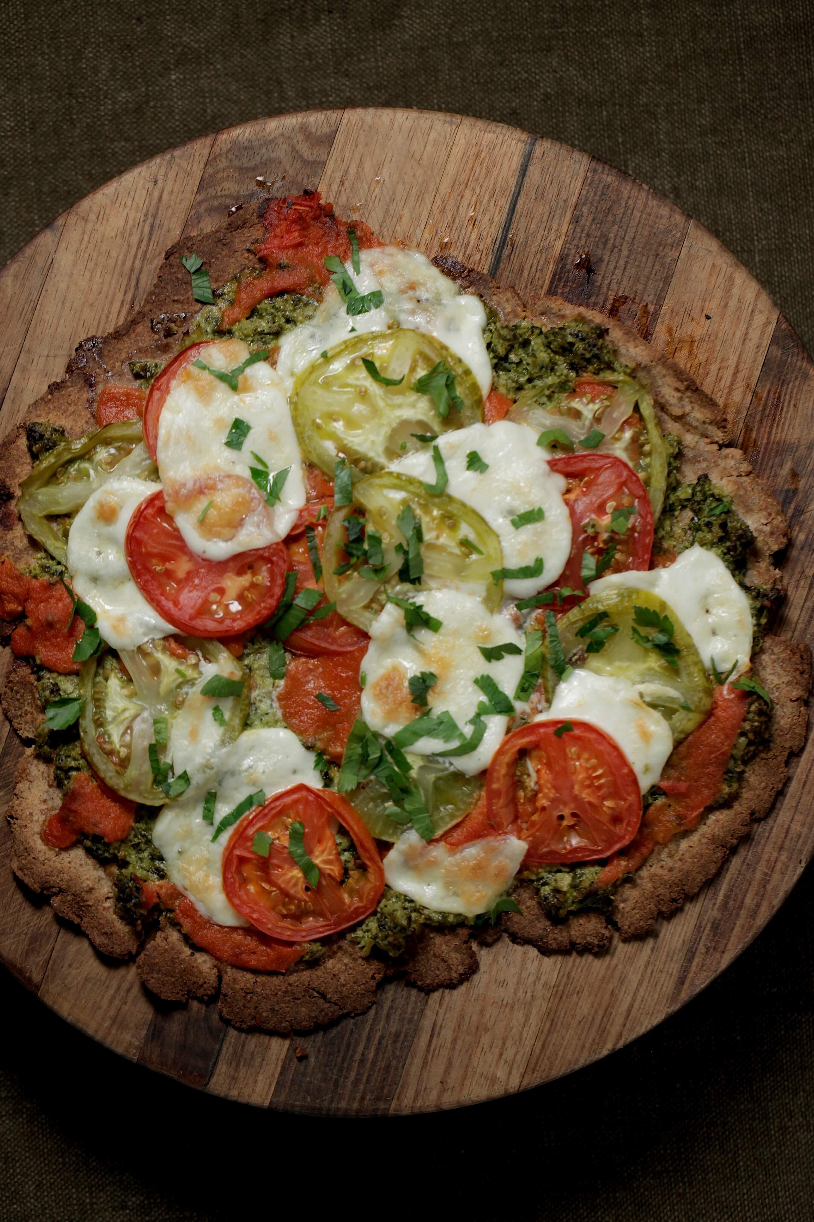 Margherita Pizza With Almond + Sunflower Crust – The Healthy Chef